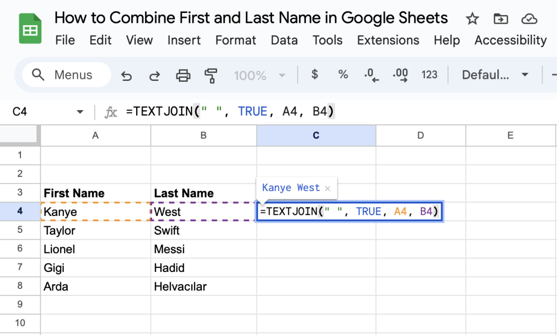How To Combine First And Last Names In Google Sheets